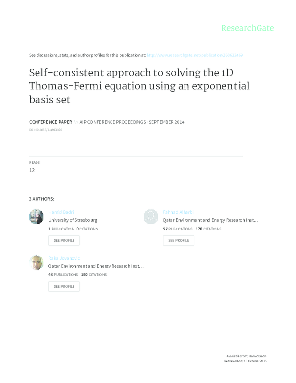 Pdf Self Consistent Approach To Solving The 1d Thomas Fermi Equation Using An Exponential
