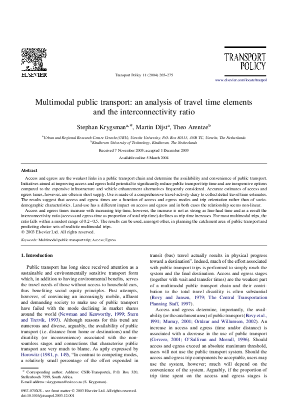 (PDF) Multimodal public transport: an analysis of travel time elements ...