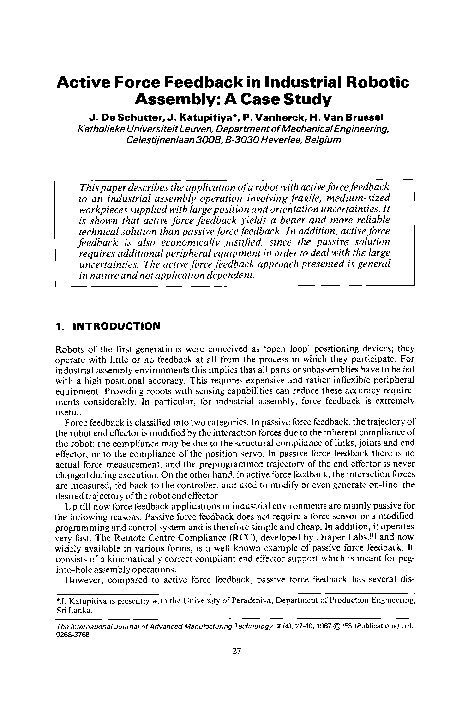 (PDF) Active force feedback in industrial robotic assembly: A case study