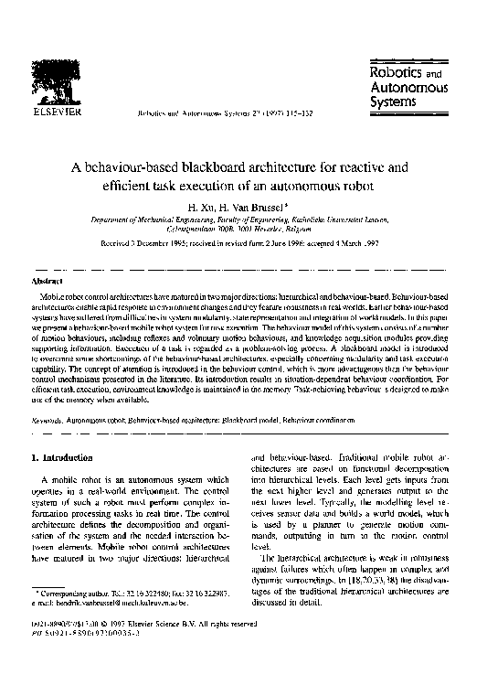 (PDF) A behaviour-based blackboard architecture for reactive and efficient task execution of an ...