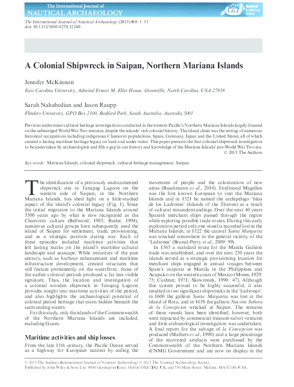 A Colonial Shipwreck in Saipan, Northern Mariana Islands