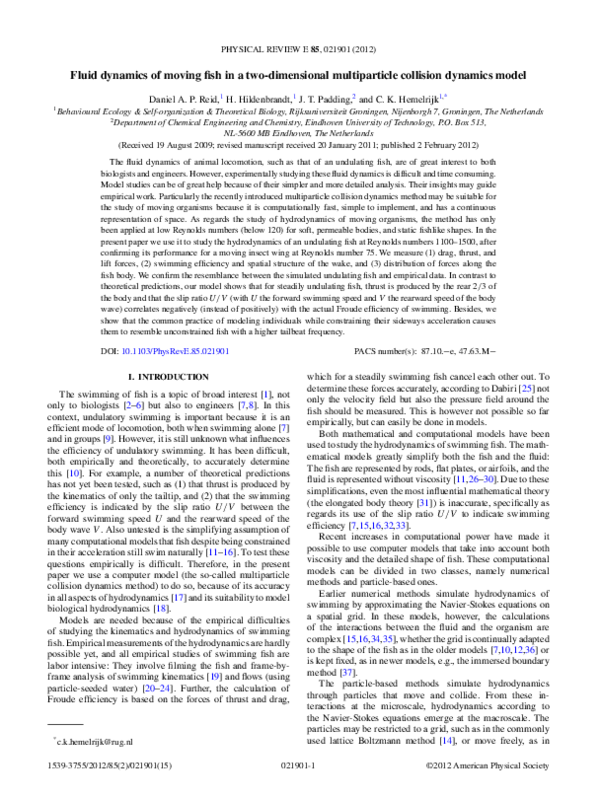 (PDF) Fluid dynamics of moving fish in a two-dimensional multiparticle collision dynamics model