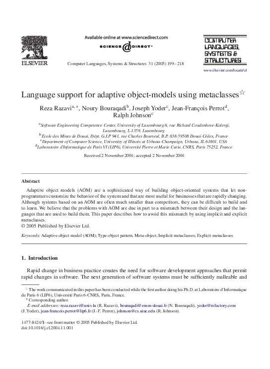 Pdf Language Support For Adaptive Object Models Using Metaclasses