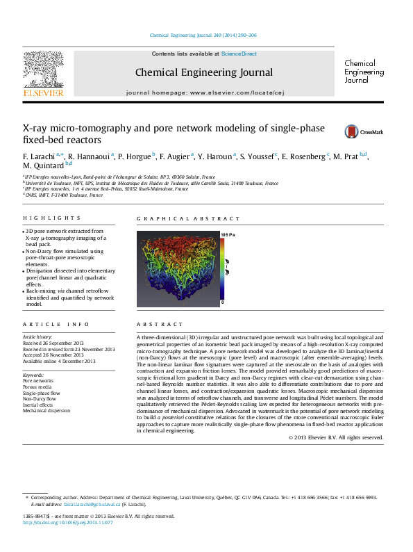 (PDF) X-ray micro-tomography and pore network modeling of single-phase fixed-bed reactors