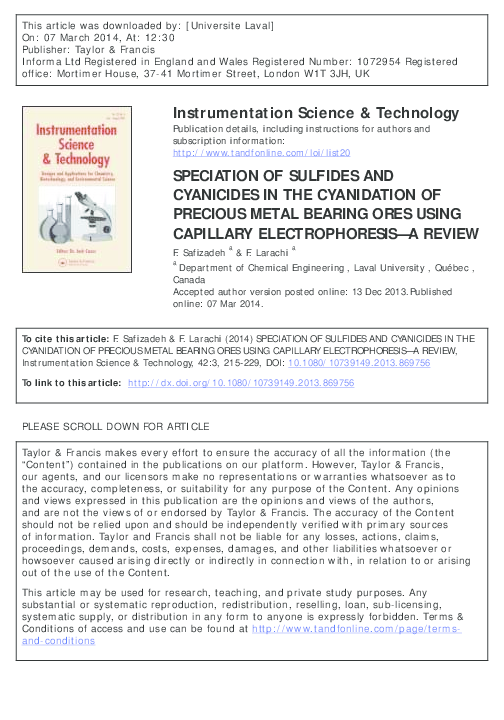 (PDF) SPECIATION OF SULFIDES AND CYANICIDES IN THE CYANIDATION OF ...