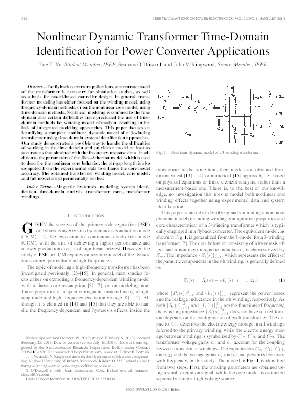 (PDF) Nonlinear Dynamic Transformer Time-Domain Identification for Power Converter Applications