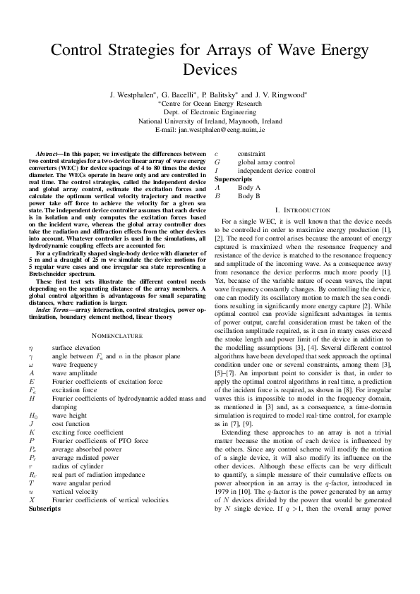 (PDF) Control strategies for arrays of wave energy devices