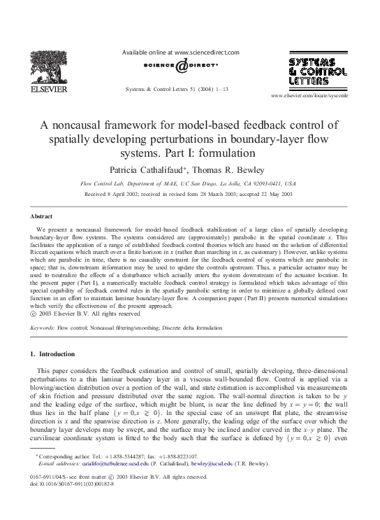 (PDF) A noncausal framework for model-based feedback control of spatially developing ...