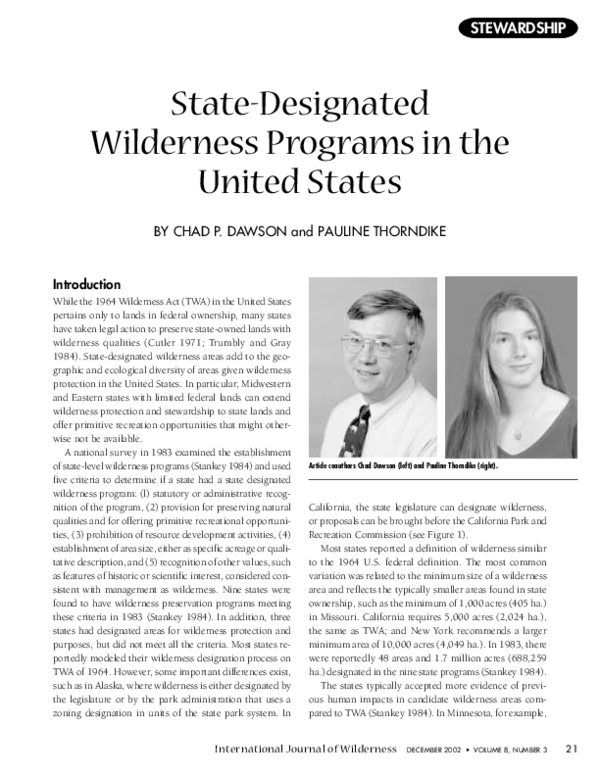 (PDF) State-Designated Wilderness Programs in the United States | Chad ...