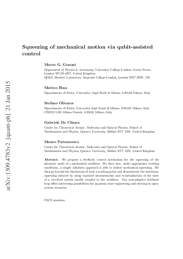 (PDF) Squeezing of mechanical motion via qubit-assisted control