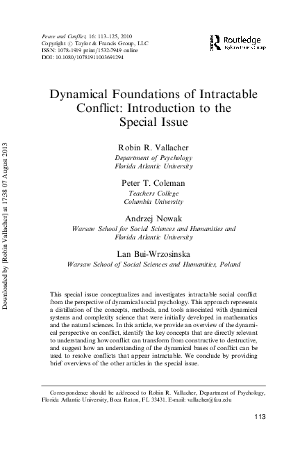 (PDF) Dynamical foundations of intractable conflict: Introduction to ...