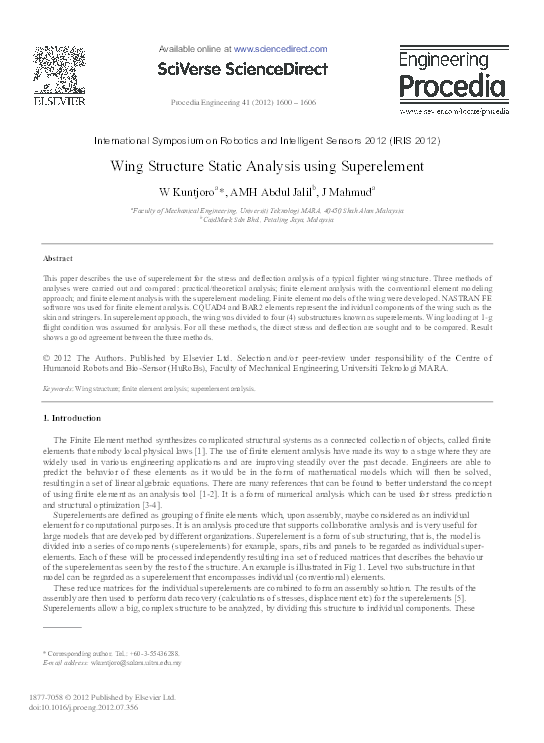 (PDF) Wing Structure Static Analysis using Superelement