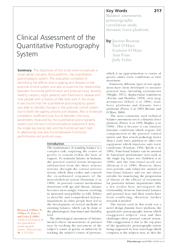 (PDF) Clinical Assessment of the Quantitative Posturography System