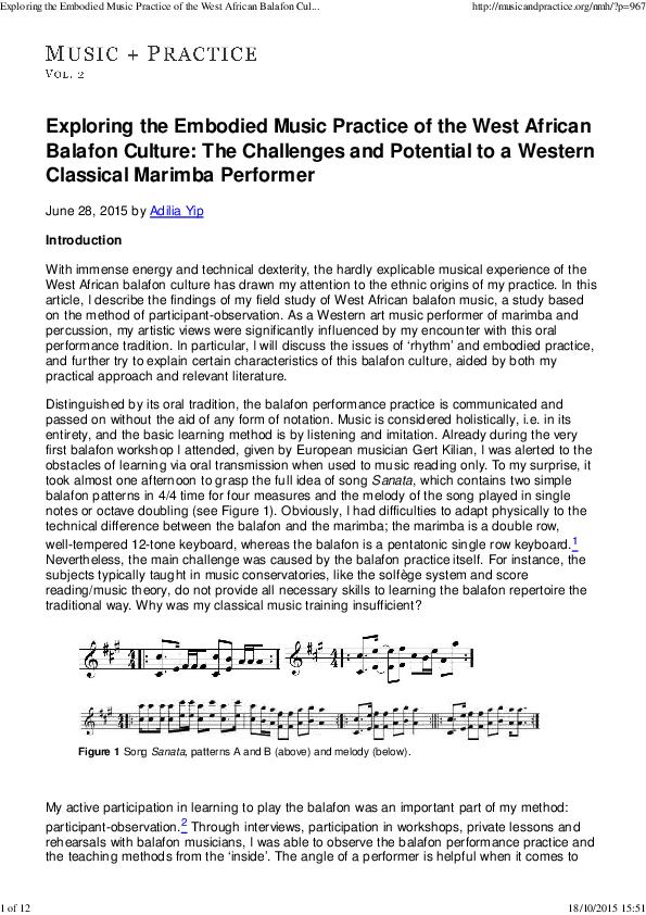 (PDF) Exploring the Embodied Music Practice of the West African Balafon Culture: The Challenges ...