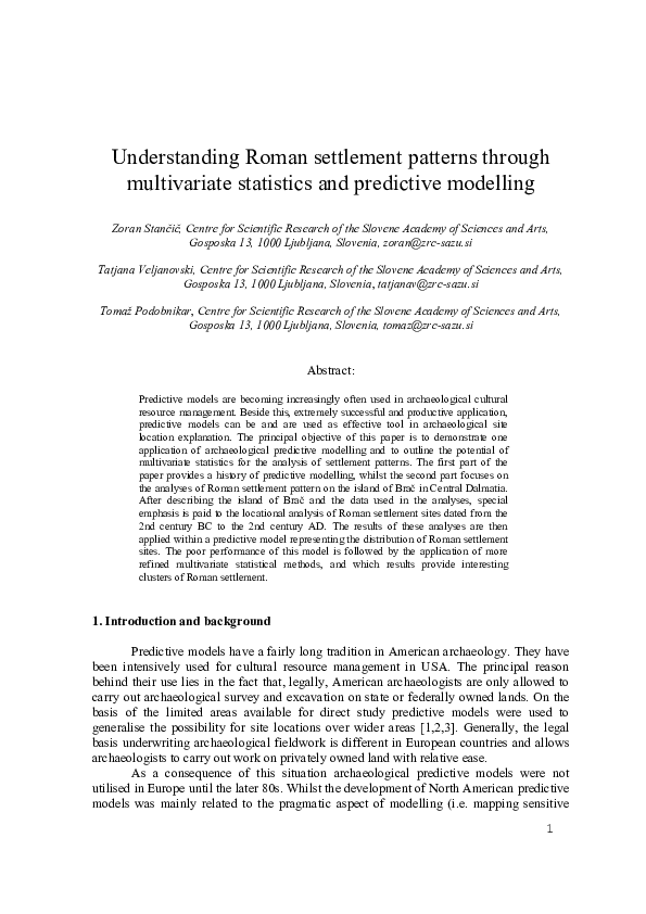 (PDF) Understanding Roman settlement patterns through multivariate ...