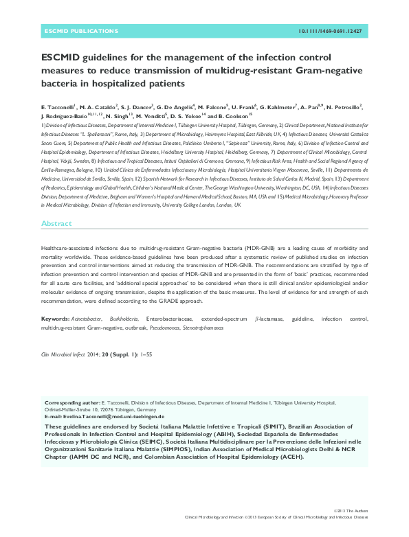 (PDF) ESCMID guidelines for the management of the infection control measures to reduce ...