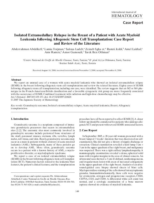 (PDF) Isolated Extramedullary Relapse in the Breast of a Patient with Acute Myeloid Leukemia ...