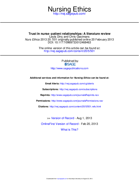 (PDF) Trust in Nurse-Patient Relationships: A Literature Review (PDF) Trust in Nurse-Patient Relationships: A Literature Review