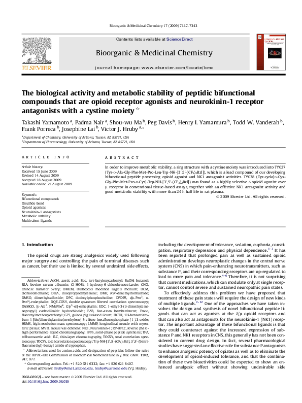 (PDF) The biological activity and metabolic stability of peptidic ...