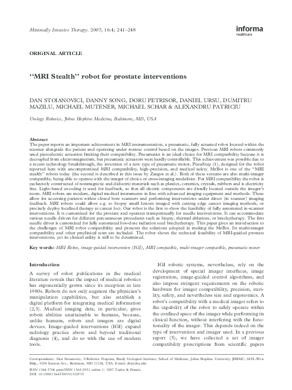 (PDF) “MRI Stealth” robot for prostate interventions