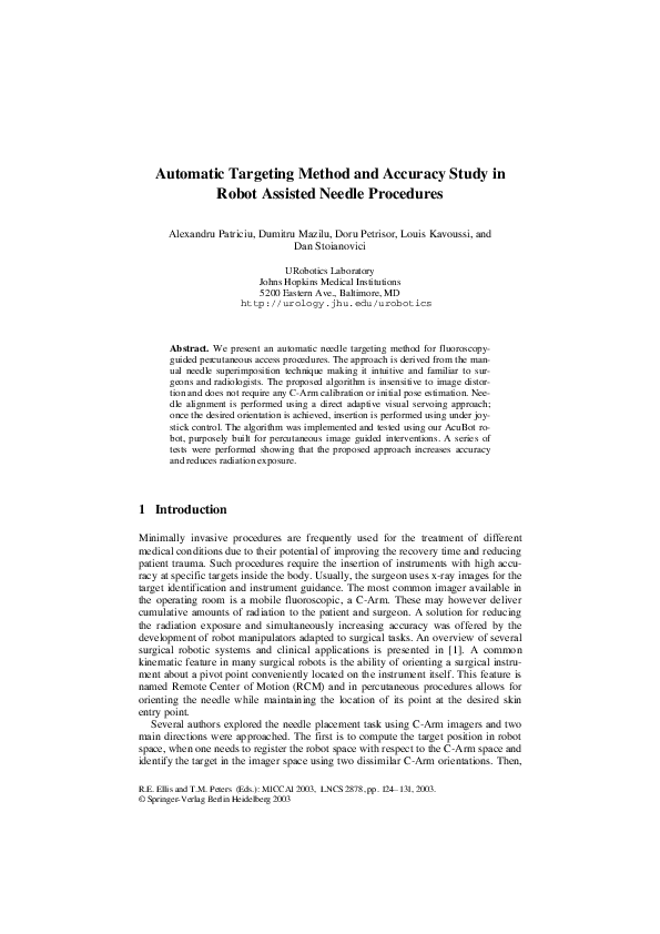 (PDF) Automatic Targeting Method and Accuracy Study in Robot Assisted Needle Procedures