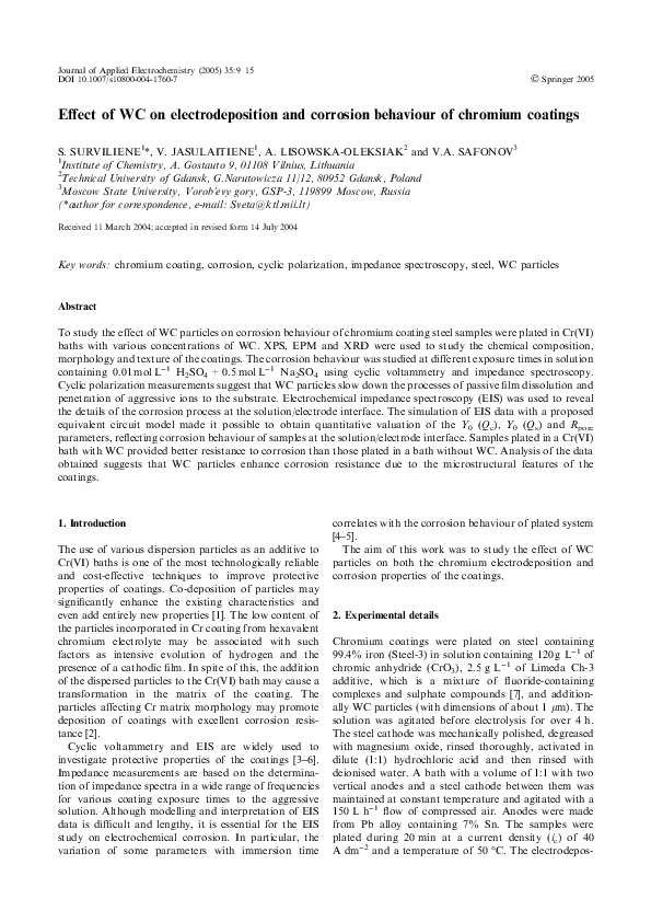 Pdf Effect Of Wc On Electrodeposition And Corrosion Behaviour Of Chromium Coatings