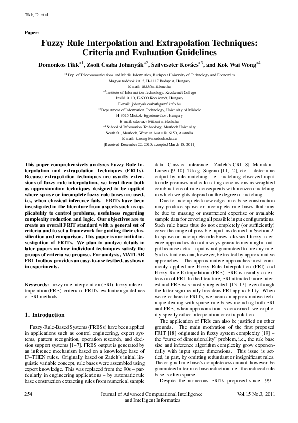 Pdf Fuzzy Rule Interpolation And Extrapolation Techniques Criteria And Evaluation Guidelines
