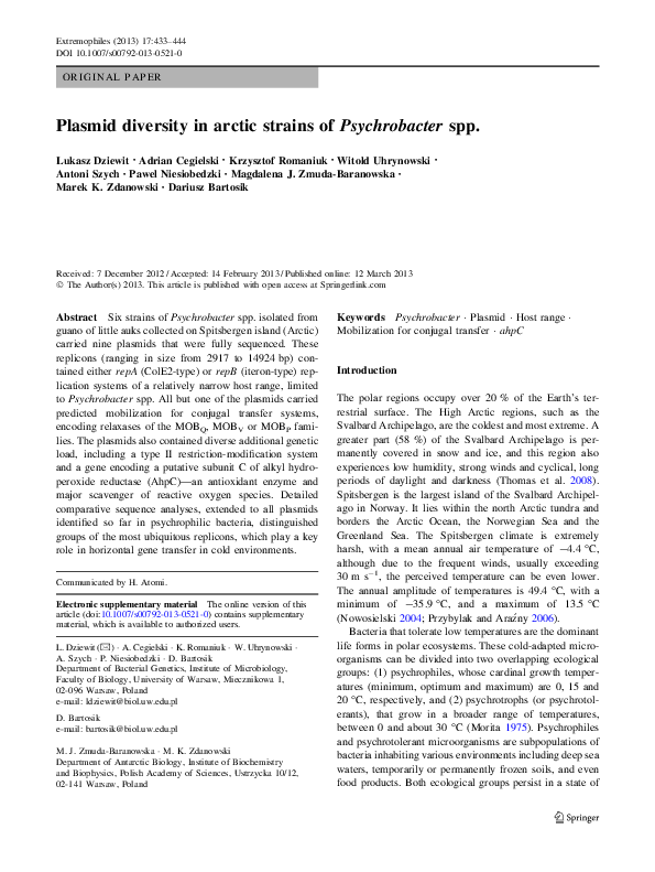 (PDF) Plasmid diversity in arctic strains of Psychrobacter spp
