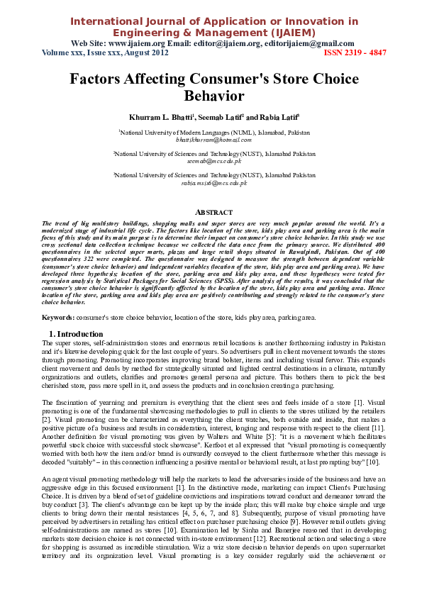 (DOC) The Factors Affecting Consumer Store Choice Behaviour