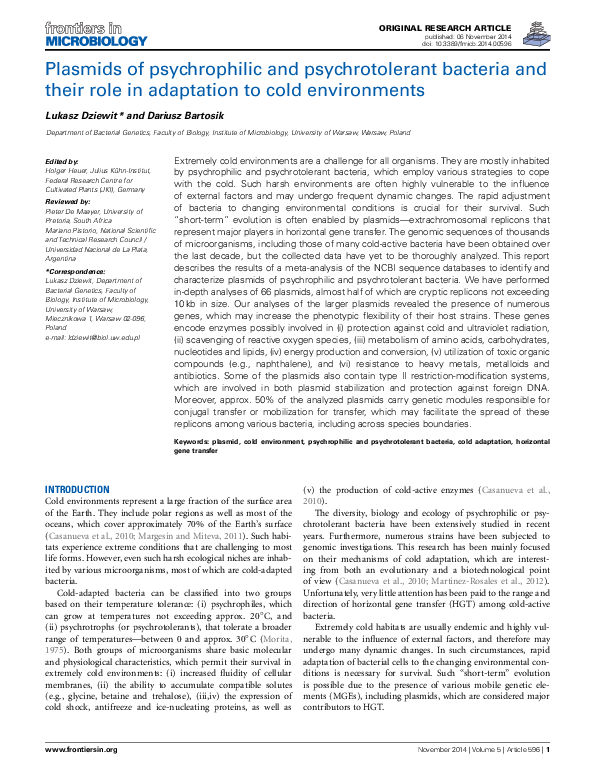 (PDF) Plasmids of psychrophilic and psychrotolerant bacteria and their ...