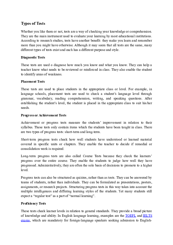 (DOC) Types of Tests