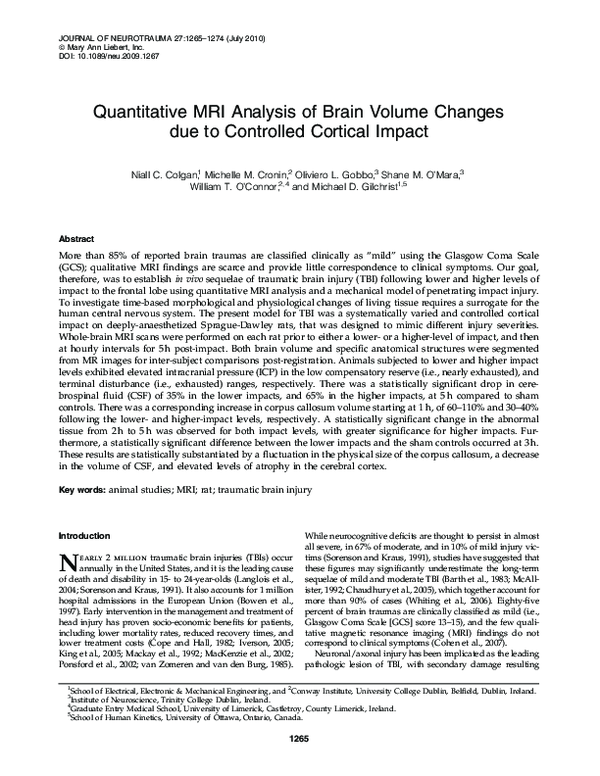 (PDF) Quantitative MRI Analysis of Brain Volume Changes due to ...