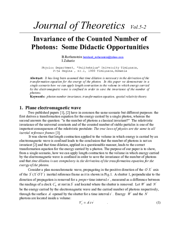 (PDF) Invariance of the Counted Number of Photons: Some Didactic ...