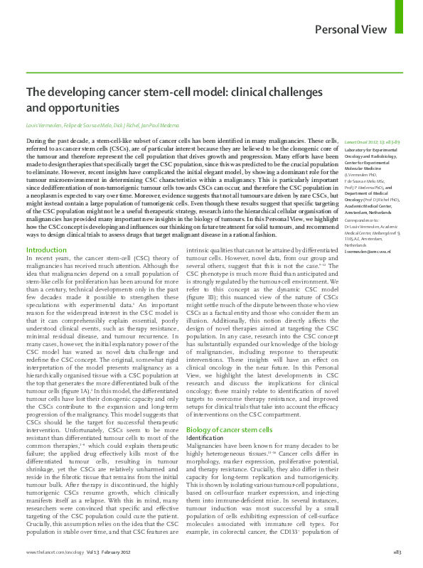 (PDF) The developing cancer stem-cell model: clinical challenges and ...