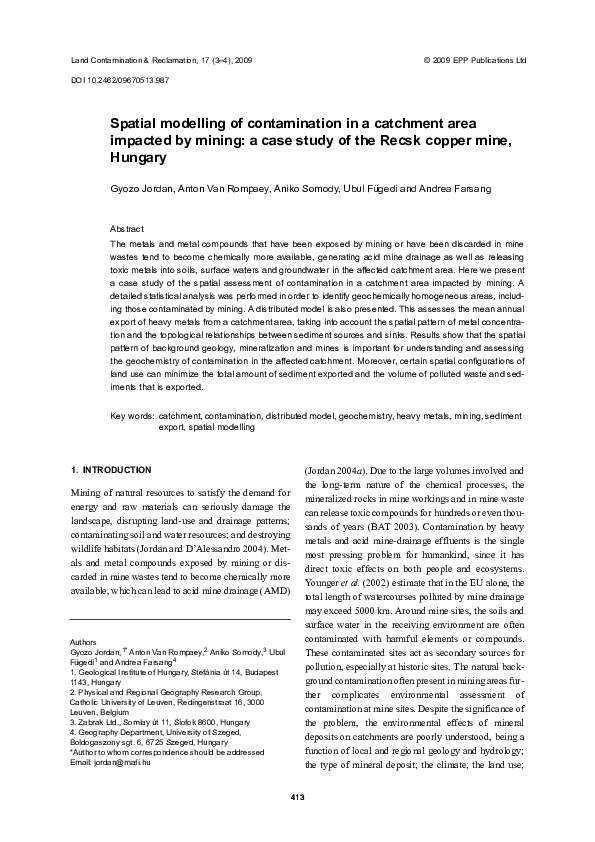 (PDF) Spatial modelling of contamination in a catchment area impacted ...