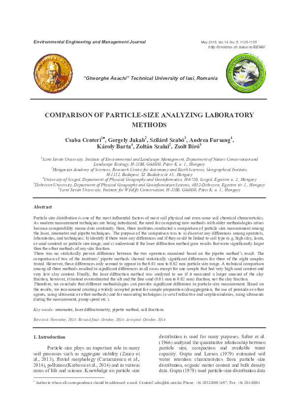 (PDF) Comparison of particle-size analyzing laboratory methods