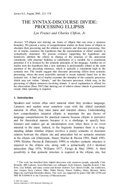(PDF) The syntax-discourse divide: processing ellipsis