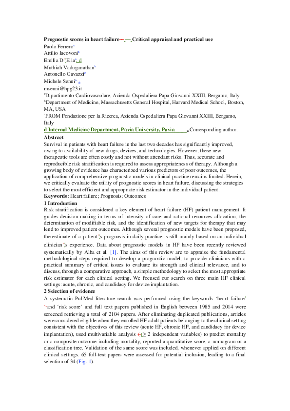 (DOC) Prognostic scores in heart failure — Critical appraisal and ...