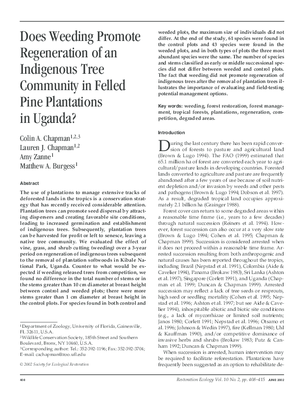 (PDF) Does Weeding Promote Regeneration of an Indigenous Tree Community ...