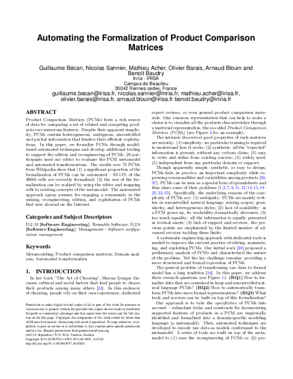 (PDF) Automating the formalization of product comparison matrices