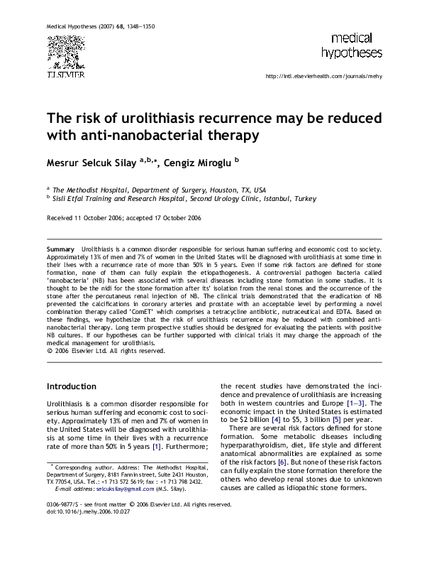(PDF) The risk of urolithiasis recurrence may be reduced with anti ...