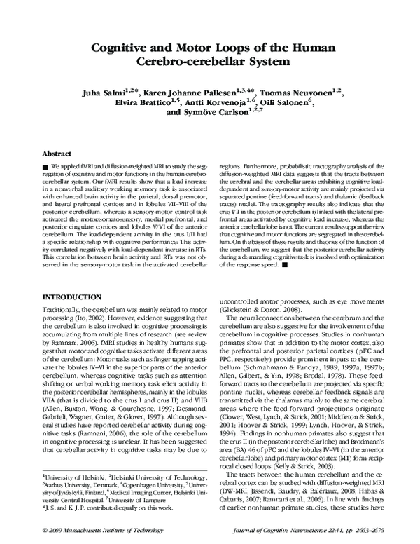 (PDF) Cognitive and Motor Loops of the Human Cerebro-cerebellar System ...