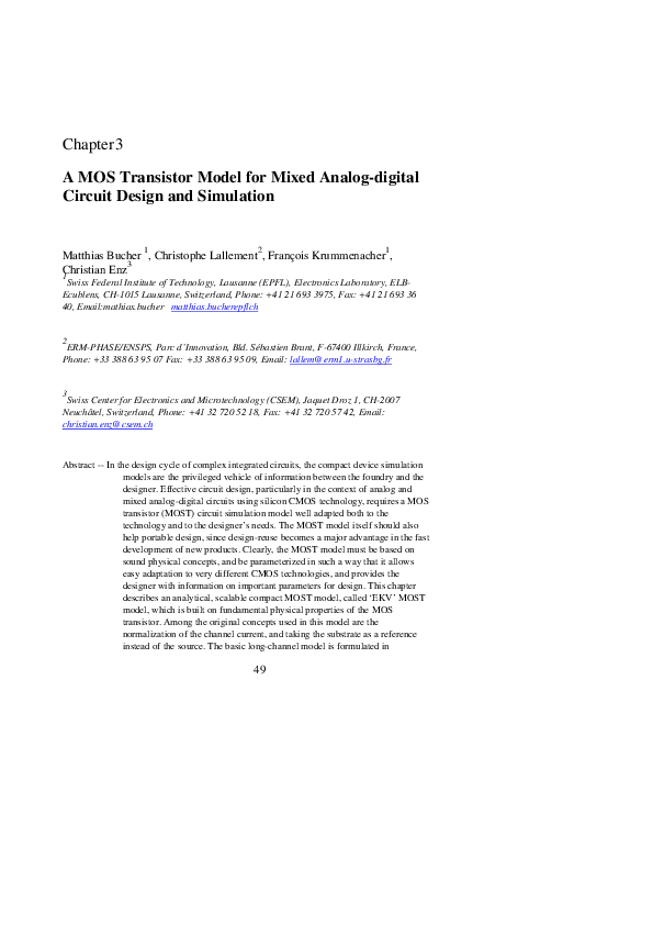 Pdf A Mos Transistor Model For Mixed Analog Digital Circuit Design And Simulation