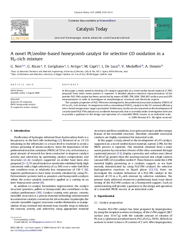 (PDF) A novel Pt/zeolite-based honeycomb catalyst for selective CO ...