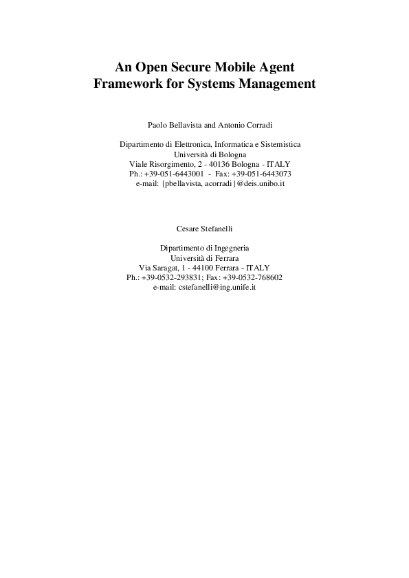 Pdf An Open Secure Mobile Agent Framework For Systems Management