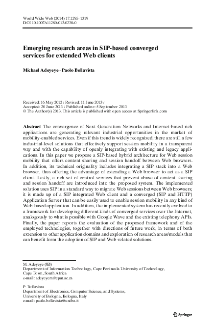 (PDF) Emerging research areas in SIP-based converged services for ...