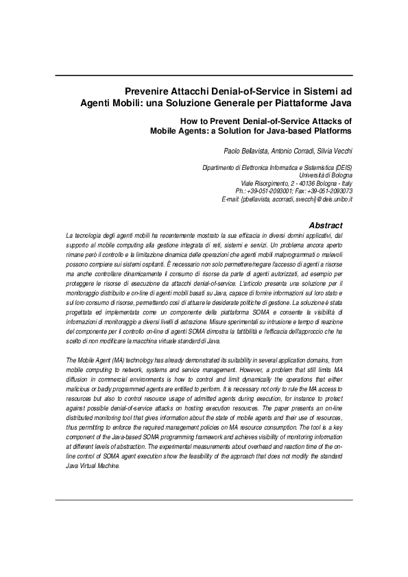 (PDF) Prevenire Attacchi Denial-of-Service in Sistemi ad Agenti Mobili: una Soluzione Generale ...