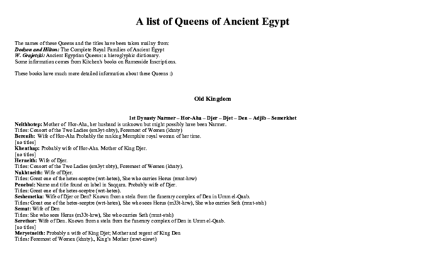 (PDF) list of Queens of Old Kingdom