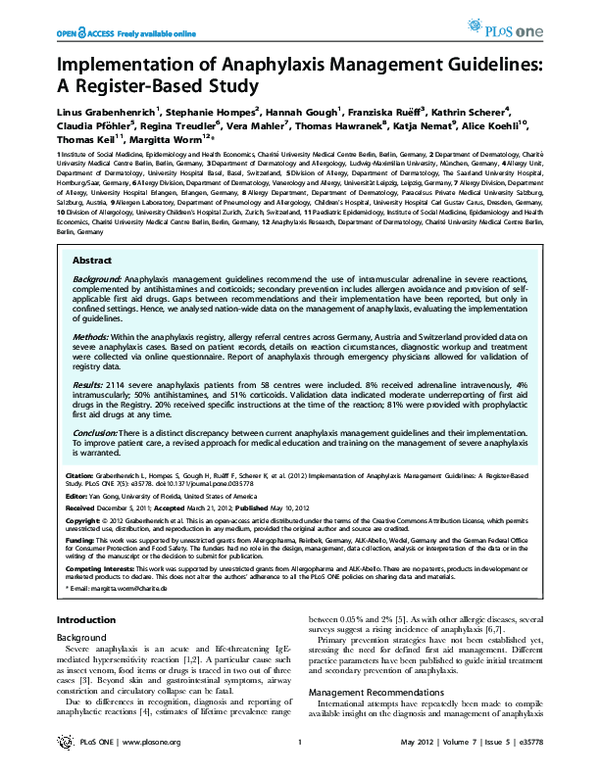(PDF) Implementation of Anaphylaxis Management Guidelines: A Register ...