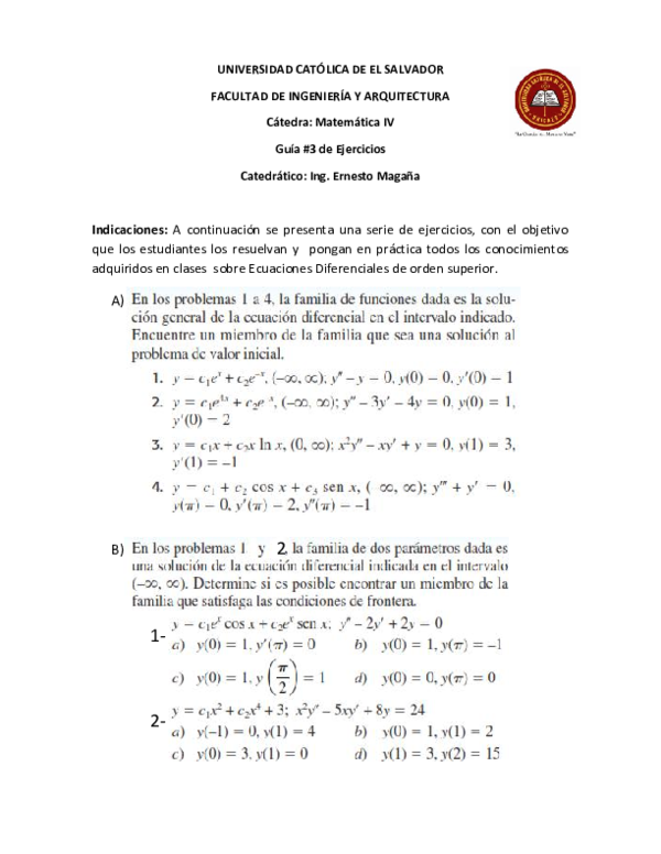 (PDF) GUIA 3 DE EJERCICIOS MATEMATICA IV